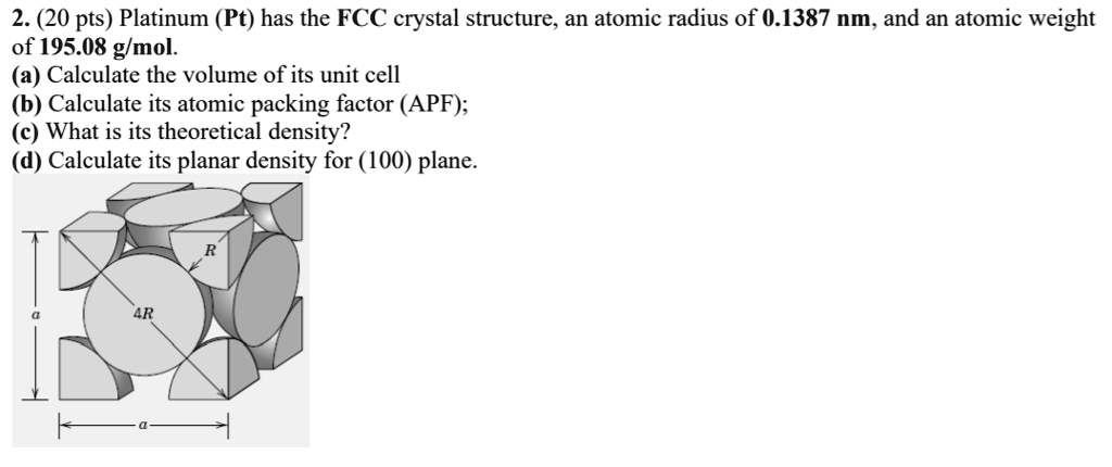 2. (20 pts) Platinum (Pt) has the FCC crystal structure, an...