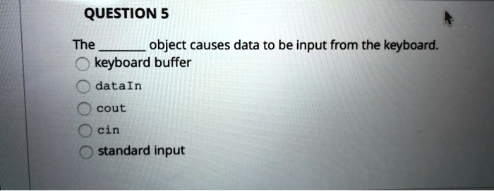 SOLVED: The object causes data to be input from the keyboard, keyboard buffer, dataIn. cout, cin ...