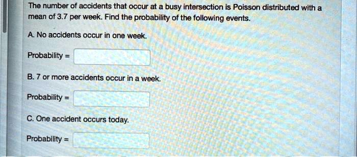 SOLVED: The number of accidents that occur at a busy intersection Is Poisson distributed with a ...