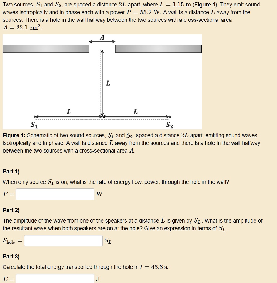 SOLVED: Two sources, S1 and S2 are spaced a distance 2L apart; where L ...
