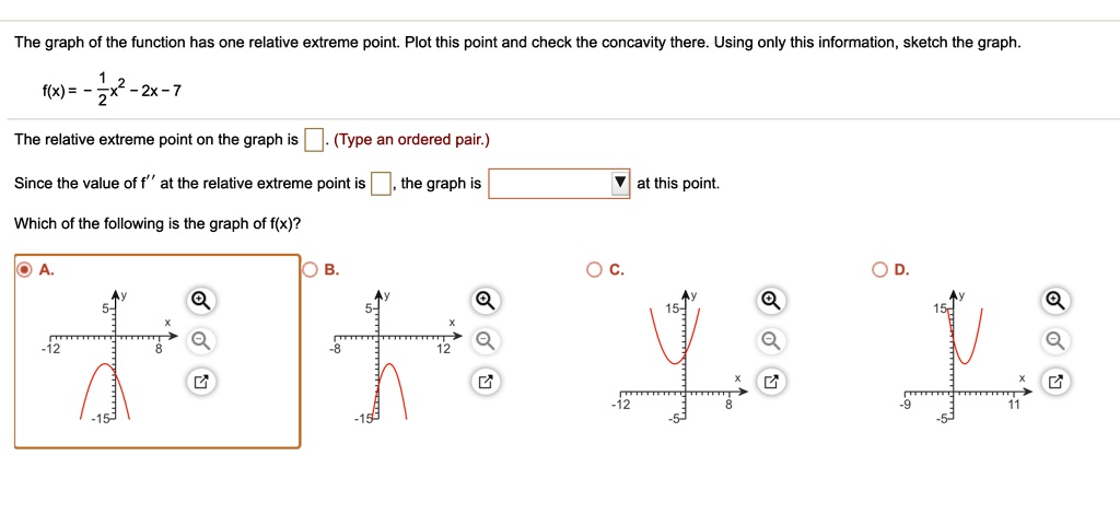 SOLVED: The graph of the function has one relative extreme point: Plot this point and check the ...