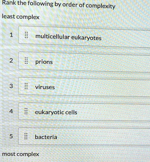 SOLVED: Rank the following by order of complexity least complex ...