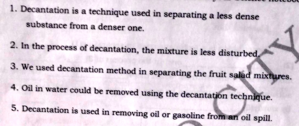 Decantation Method Of Separation