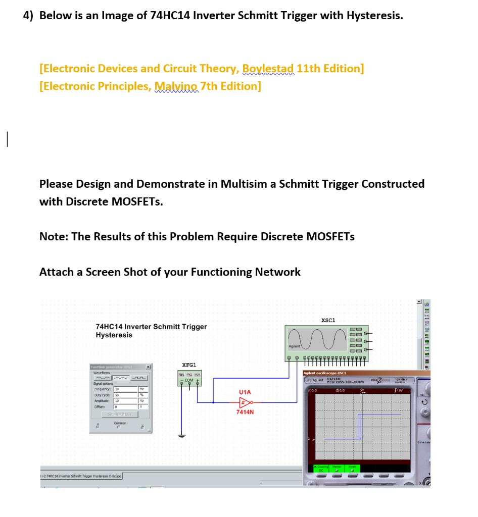SOLVED: 4) Below is an Image of 74HC14 Inverter Schmitt Trigger with Hysteresis. [Electronic ...