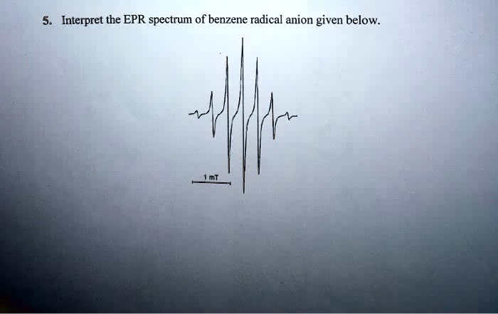 5. Interpret the EPR spectrum of benzene radical anion given below.