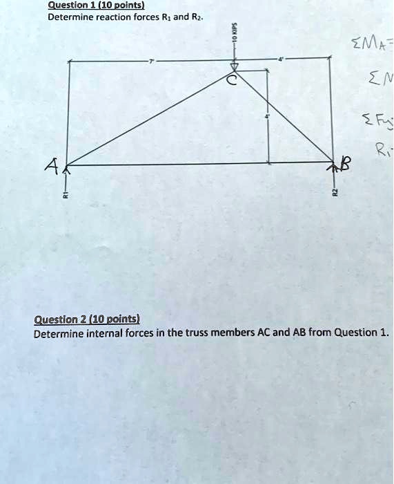 SOLVED: Texts: Question 1 (10 points): Determine reaction forces R and RIPPS. Question 2 (10 ...