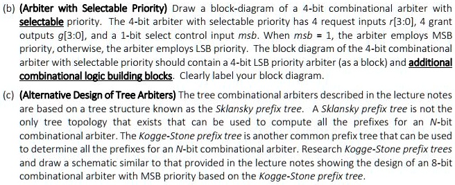 (b) (Arbiter with Selectable Priority) Draw a block-diagram of a 4-bit combinational arbiter ...