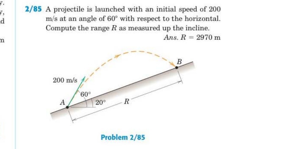 Solved 2 85 A Projectile Is Launched With An Initial Speed Of 200 M S At An Angle Of 60 ∘