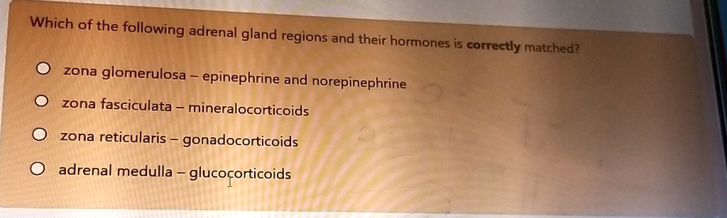 which of the following adrenal gland regions and their hormones is ...