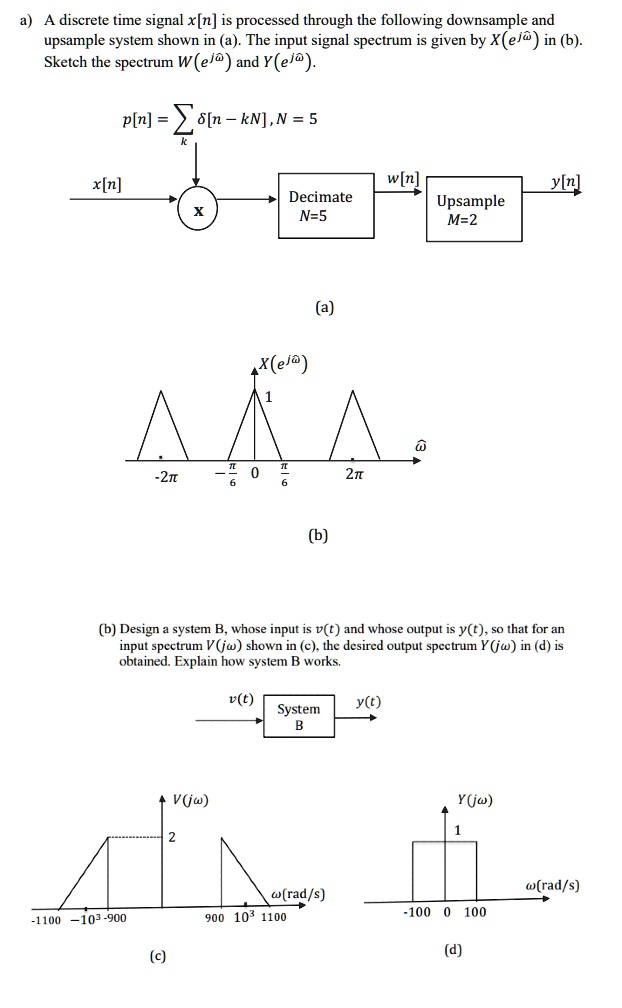 a) A discrete time signal x[n] is processed through the following downsample and upsample system ...