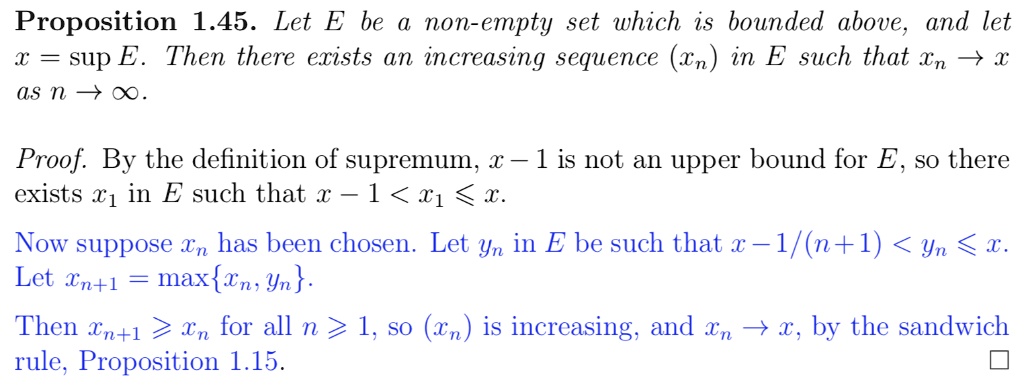 SOLVED: Proposition 1.45. Let E be a non-empty set which is bounded ...