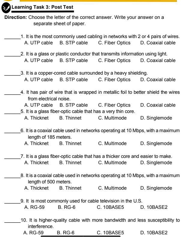 Learning Task 3: Post Test Direction: Choose the letter of the correct ...