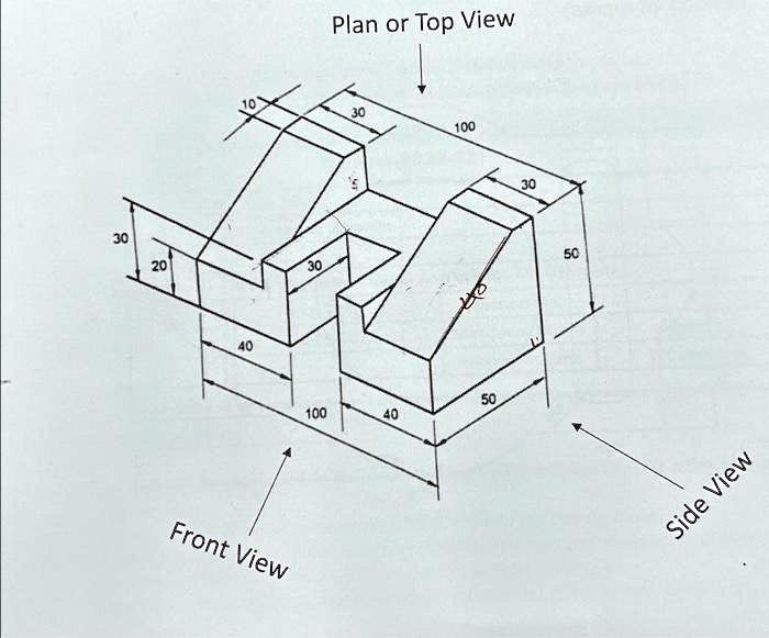 30 20 40 Plan or Top View 10 30 100 Front...