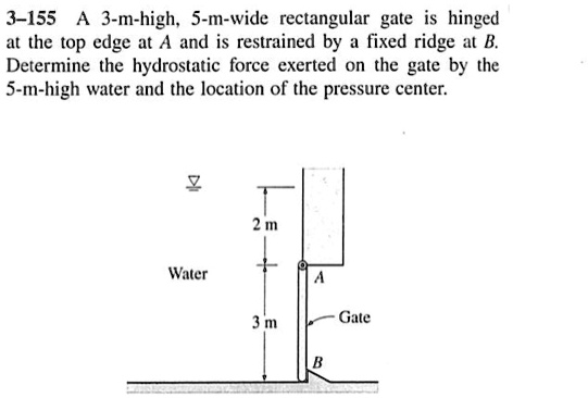3-155 A 3-m-high, 5-m-wide rectangular gate is hinged at the top edge ...