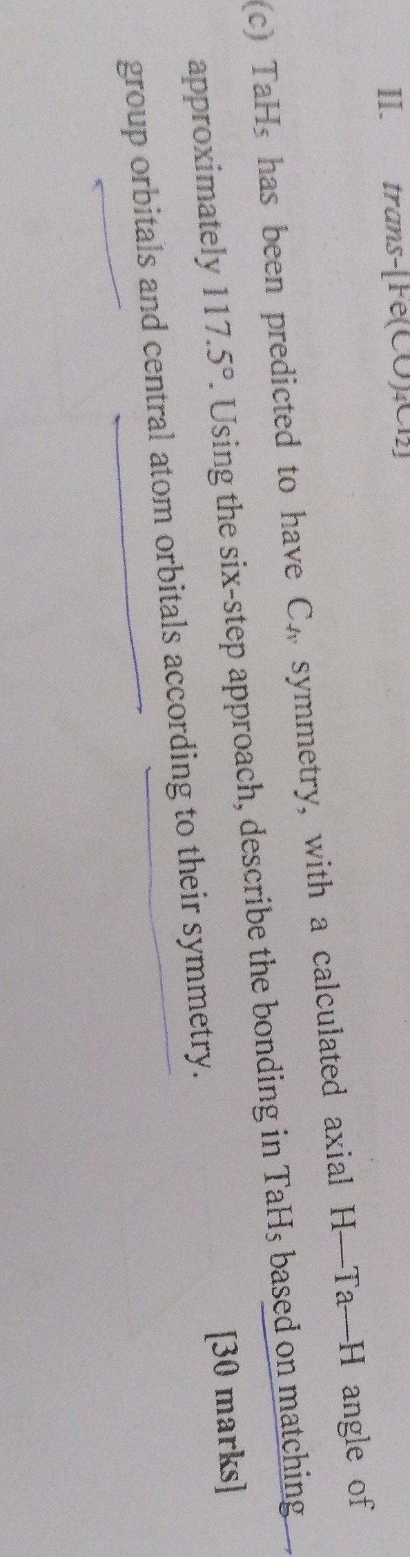 (c) TaH5 has been predicted to have Ct v symmetry, with a calculated ...