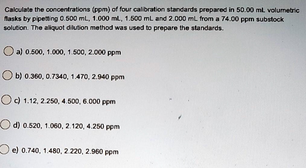 Calculate the concentrations ppm of four calibration...