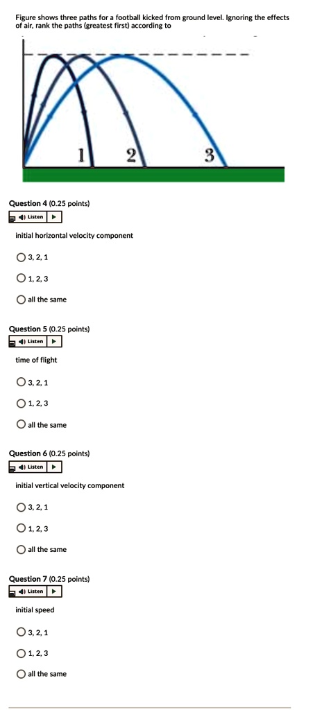 SOLVED: Figure shows three paths for a football kicked from ground ...