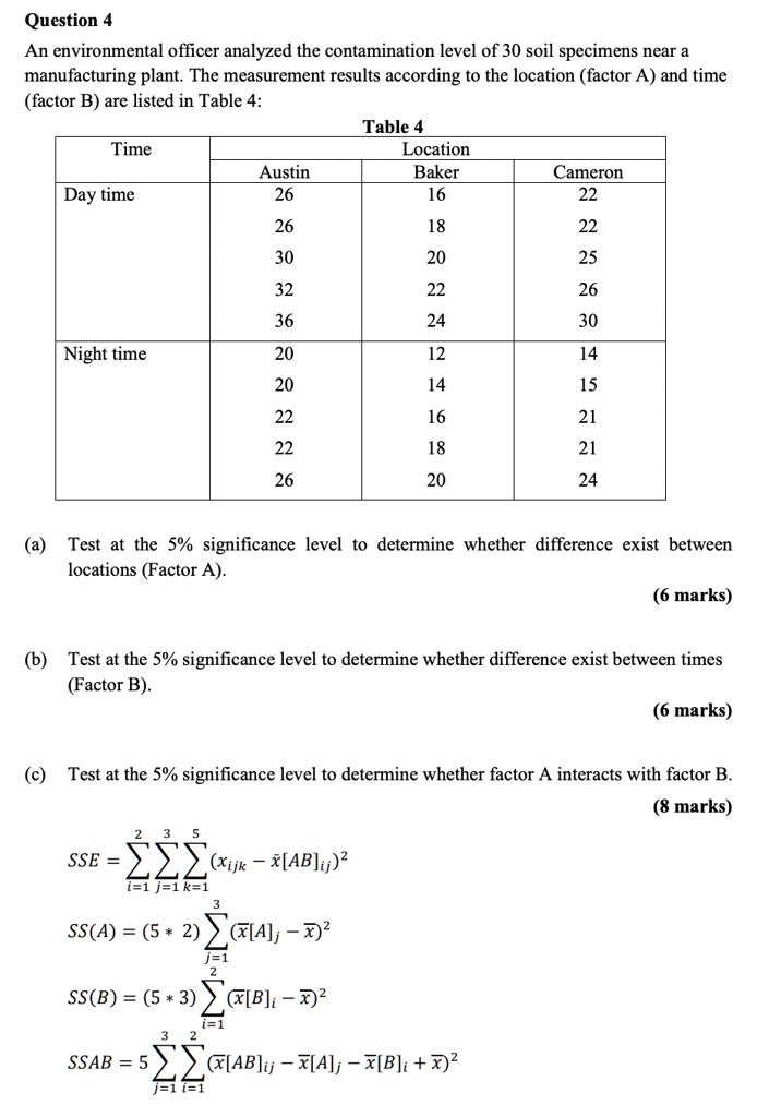 SOLVED: Question 4 An environmental officer analyzed the contamination ...