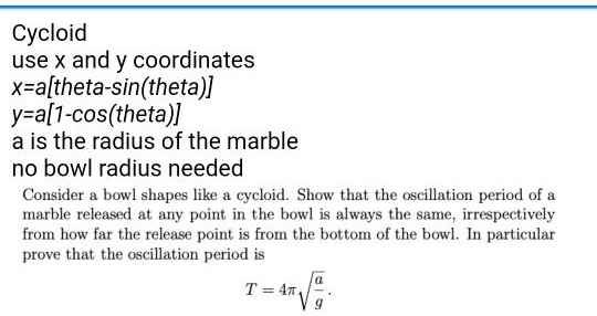 SOLVED: Cycloid use X and y coordinates x-altheta-sin(theta)] y-a[1-cos ...