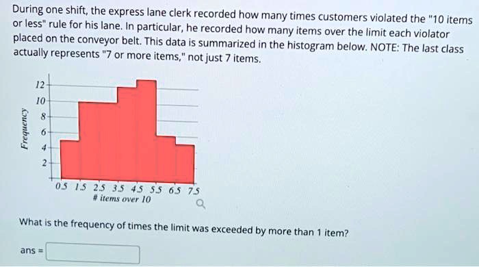 SOLVED: During one shift,the express lane clerk recorded how many times ...