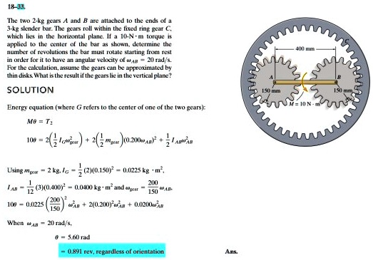 18-33. The two 2-kg gears A and B are attached to the ends of a 3-kg ...