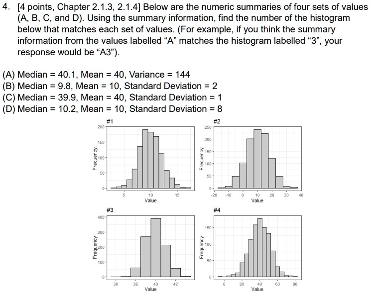 Texts 4 4 Points Chapter 2 1 3 2 1 4] Below Are The Numeric Summaries Of Four Sets Of Values