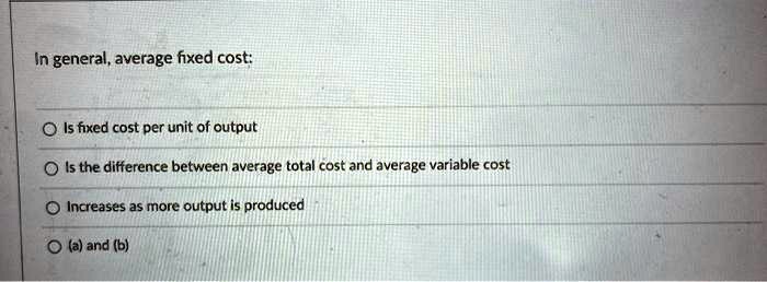 In general, average fixed cost: Is fixed cost per unit of output Is the ...
