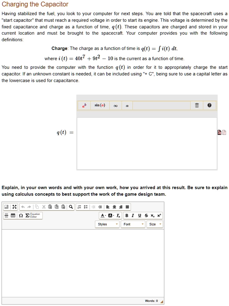 SOLVED: 7. Charging the Capacitor Having stabilized the fuel, you look ...