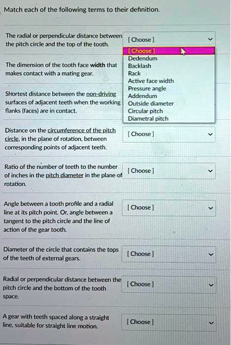 SOLVED:Match each of the following terms to their definition: The ...