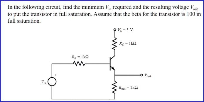 SOLVED: In the following circuit, find the minimum V required and the resulting voltage Vo to ...