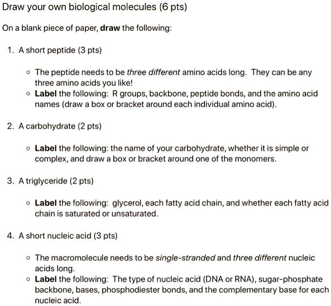 SOLVED: Text: Draw your own biological molecules (6 pts) On a blank ...