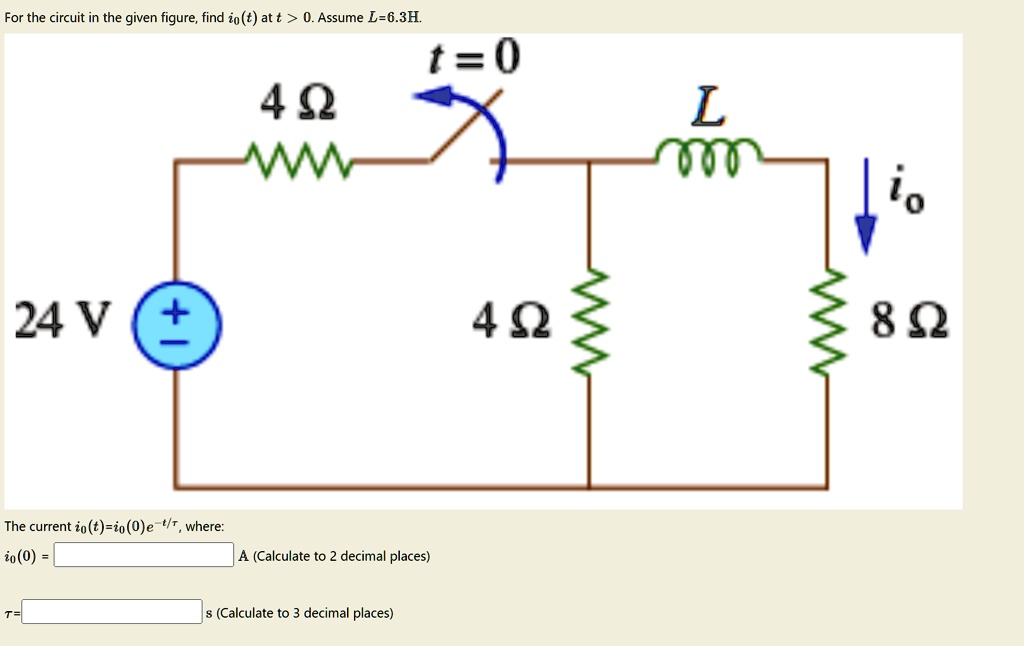 for the circuit in the given figure find iot at t 0 assume l 63h 0 49 i0 24v 49 8 2 the current ...