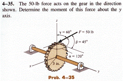 4-35. The 50-lb force acts on the gear in the direction shown ...