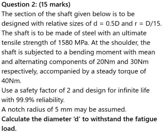 Question 2: (15 marks) The section of the shaft given below is to be ...