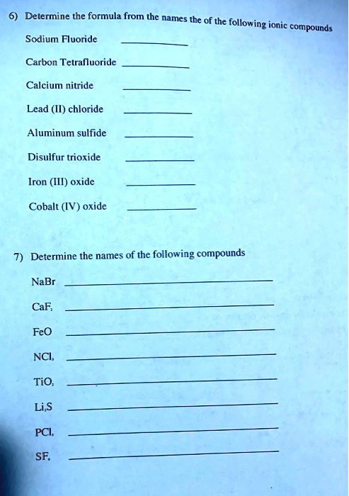 SOLVED: Determine the formula from the names the of the following ionic compounds Sodium ...
