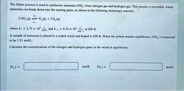 SOLVED: The Haber process is used to synthesize ammonia (NH3) from ...