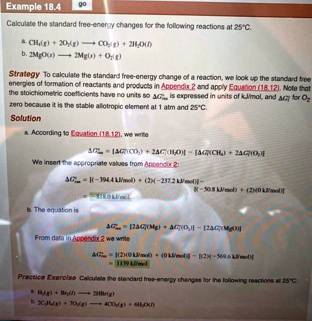 example 184 calculate the standard free energy changes for the following reactions at 25c chg ...