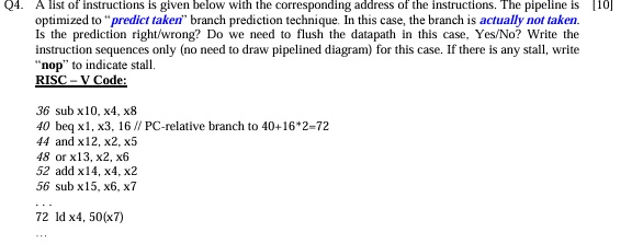 Q4. A list of instructions is given below with the corresponding address of the instructions ...