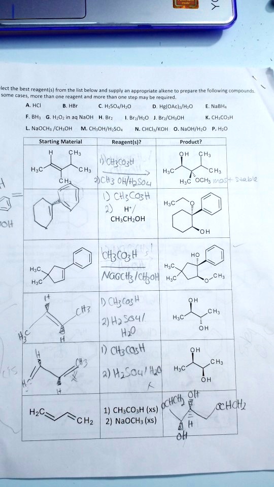 SOLVED: lect the best reagentls) from the below and supply aptonmale Lene prepare the following ...