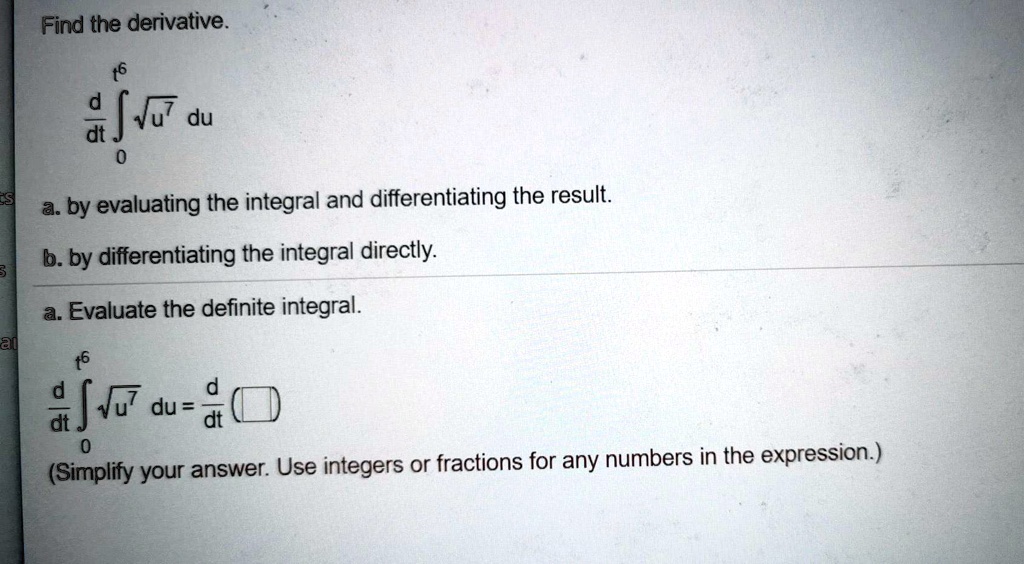 find the derivative vu du dt a by evaluating the integral and ...