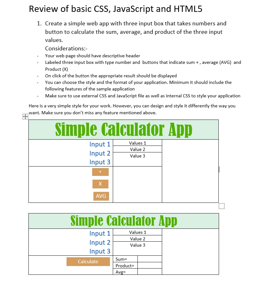 Solved Review Of Basic Css Javascript And Html Create A Simple Web App With Three Input Boxes