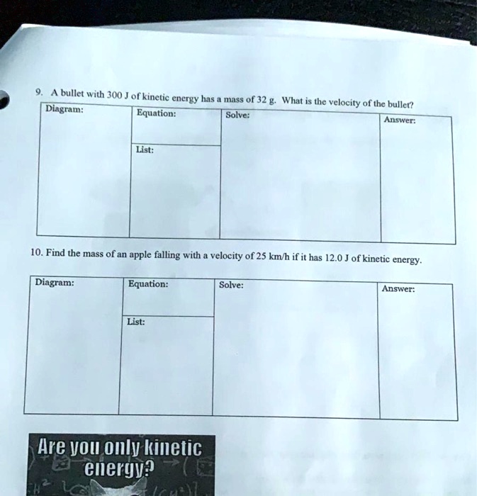 SOLVED: bullet with 300 J of kinetic energy has ngs of 32 . What is the ...