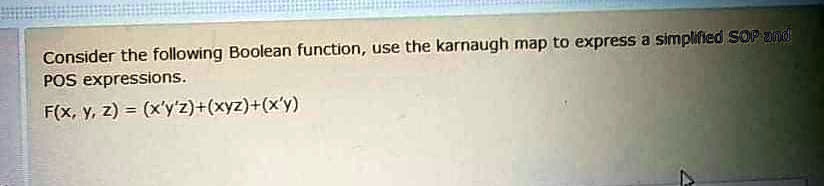 Function: Use the Karnaugh map to express a simplified SOP (Sum of Products) and consider the ...
