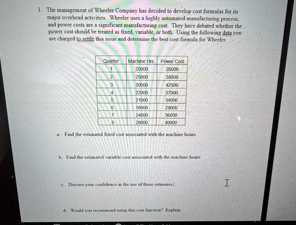 1. The management of Wheeler Company has decided to develop cost ...