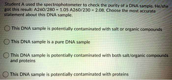 SOLVED: Student A used the spectrophotometer to check the purity of a ...