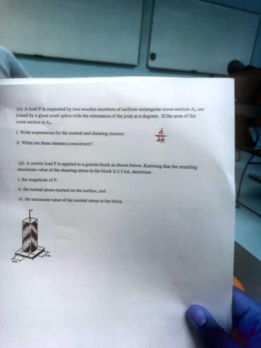 SOLVED: a. A load P is supported by two wooden members of uniform rectangular cross-section A ...