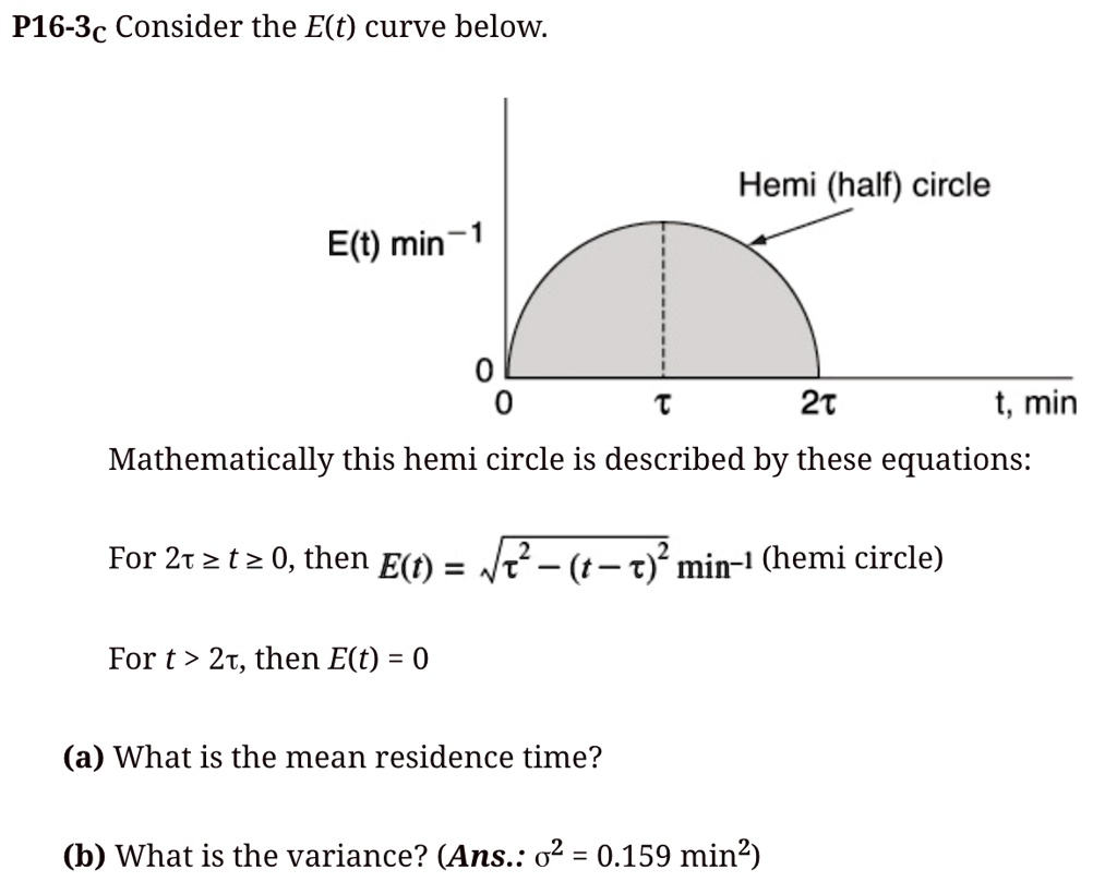 P16-3c Consider the E(t) curve below. Hemi (half) circle E(t) min^-1 0 ...
