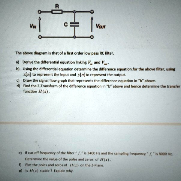 SOLVED: The above diagram is that of a first-order low-pass RC filter ...