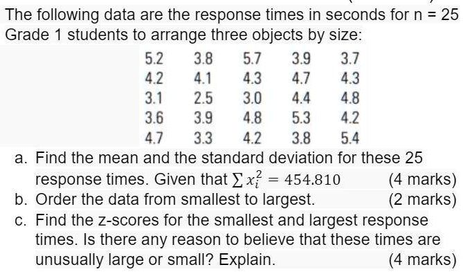 Solved The Following Data Are The Response Times In