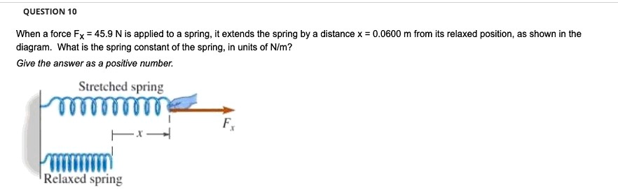 SOLVED: QUESTION 10 When force Fx = 45.9 N is applied to sprng it ...